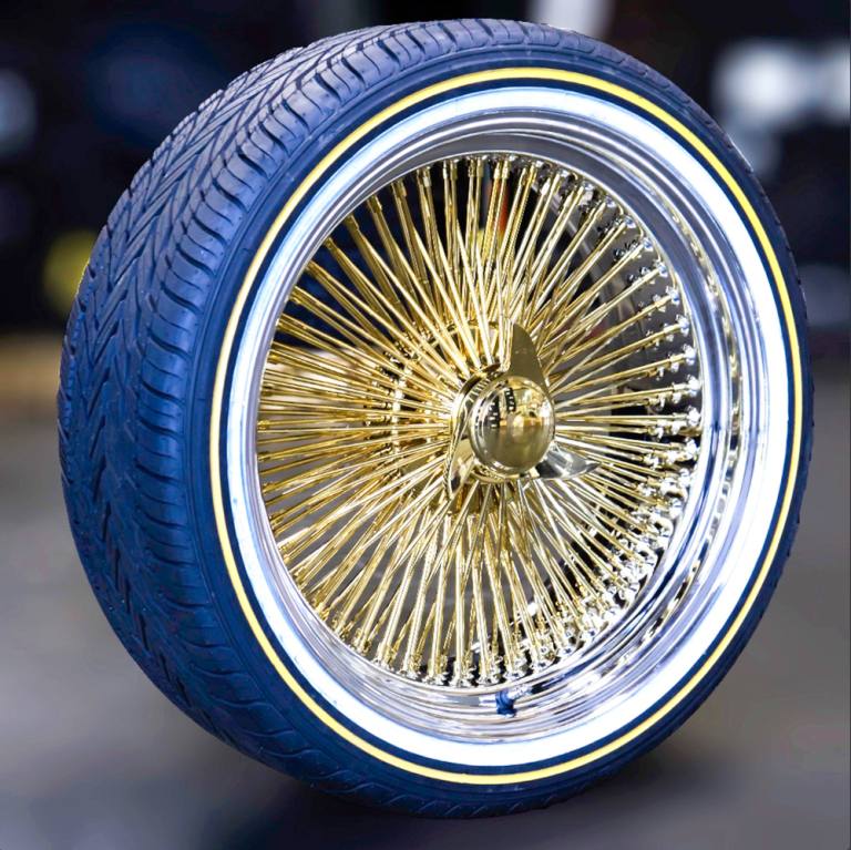 20×8″ Gold 150-Spoke Wire Wheels + 245/40R20 Vogue Tires