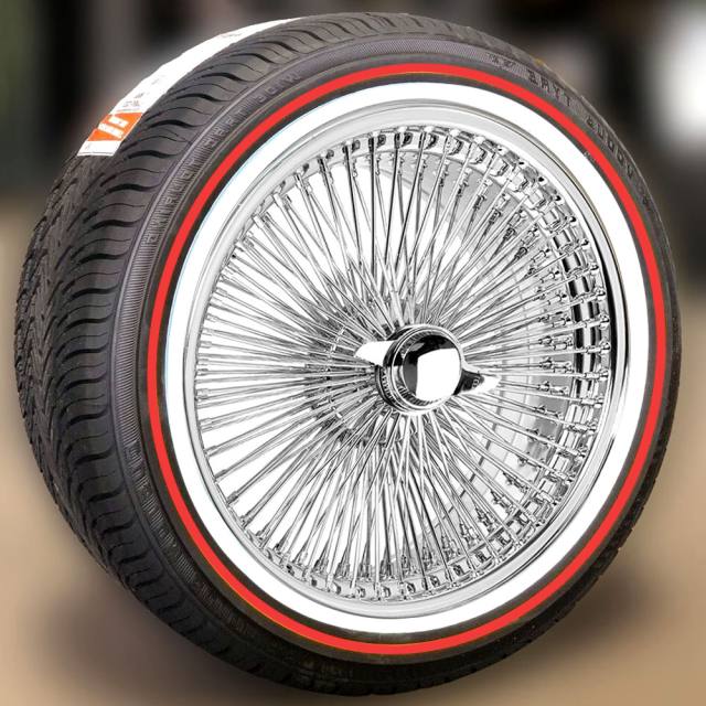 15X7″ FWD Wire Wheels Chrome 100 Spoke + Vogue Tires (215/70R15) - Red ...