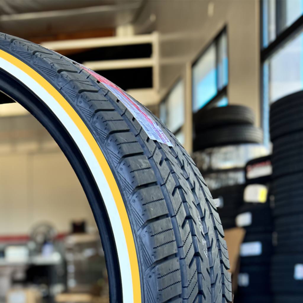 255/30R22 Gold Stripe Whitewall Tire – Handmade - Ninja Tire