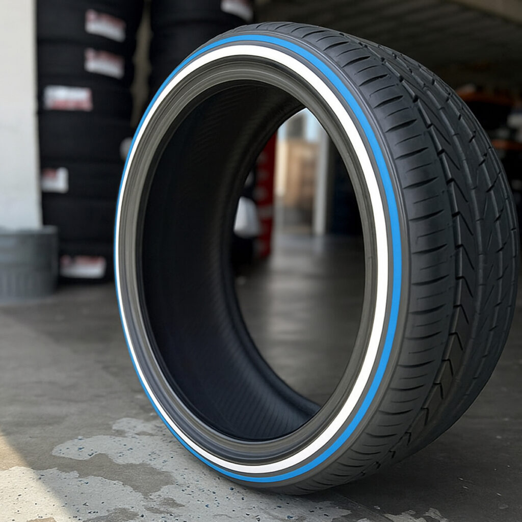 245/35R20 Whitewall & Blue Stripe Tire – Handmade - Ninja Tire