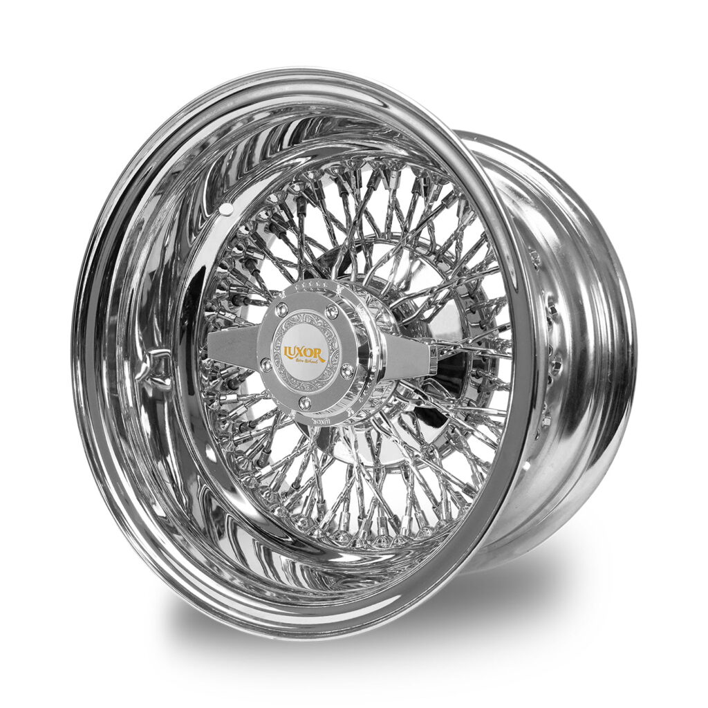 13×7 Chrome Diamond Cut Spokes | 72 Cross Lace Wheels