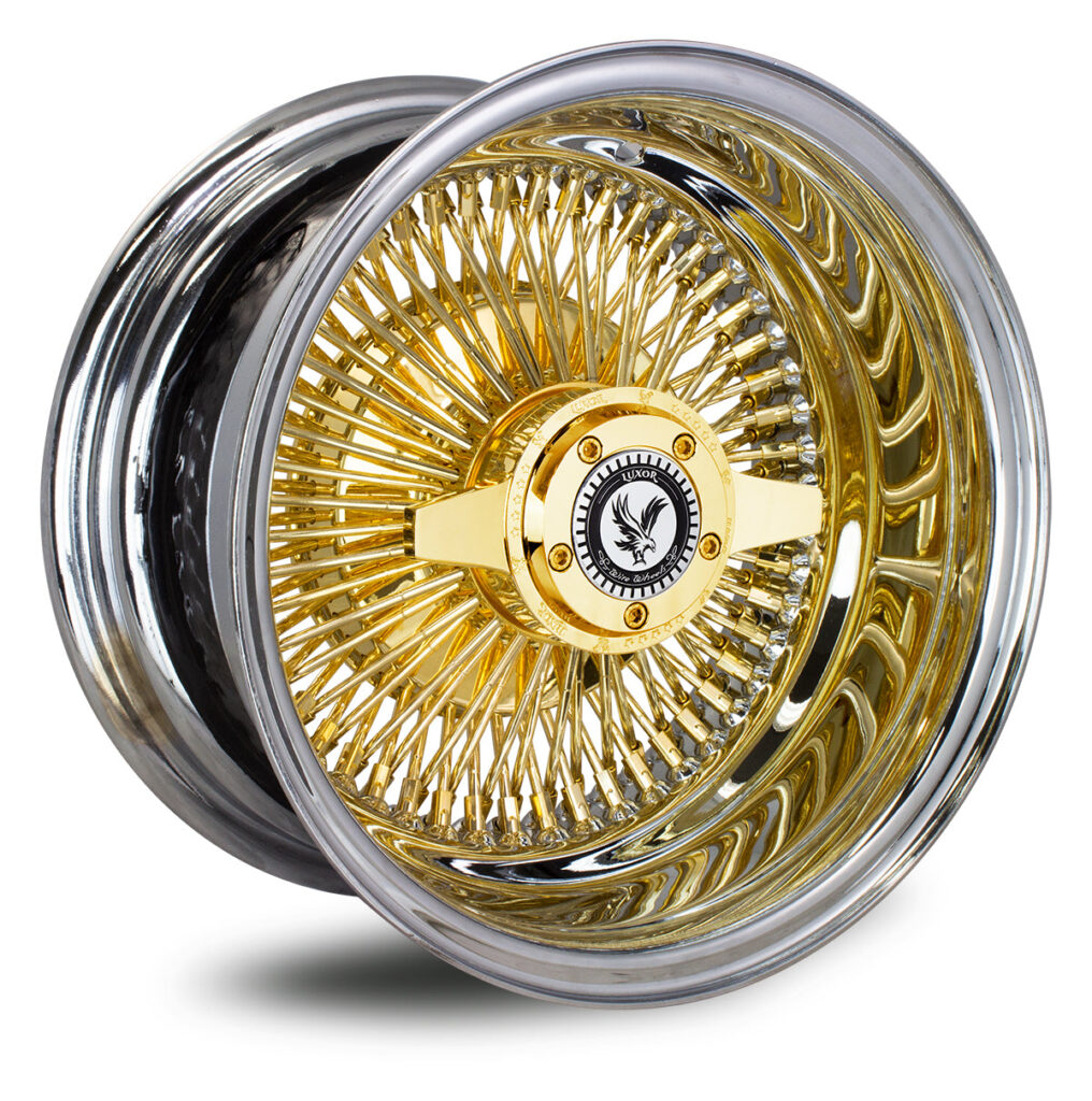 14×7 Gold Center 100 Spoke Wire Wheels | Reverse Offset