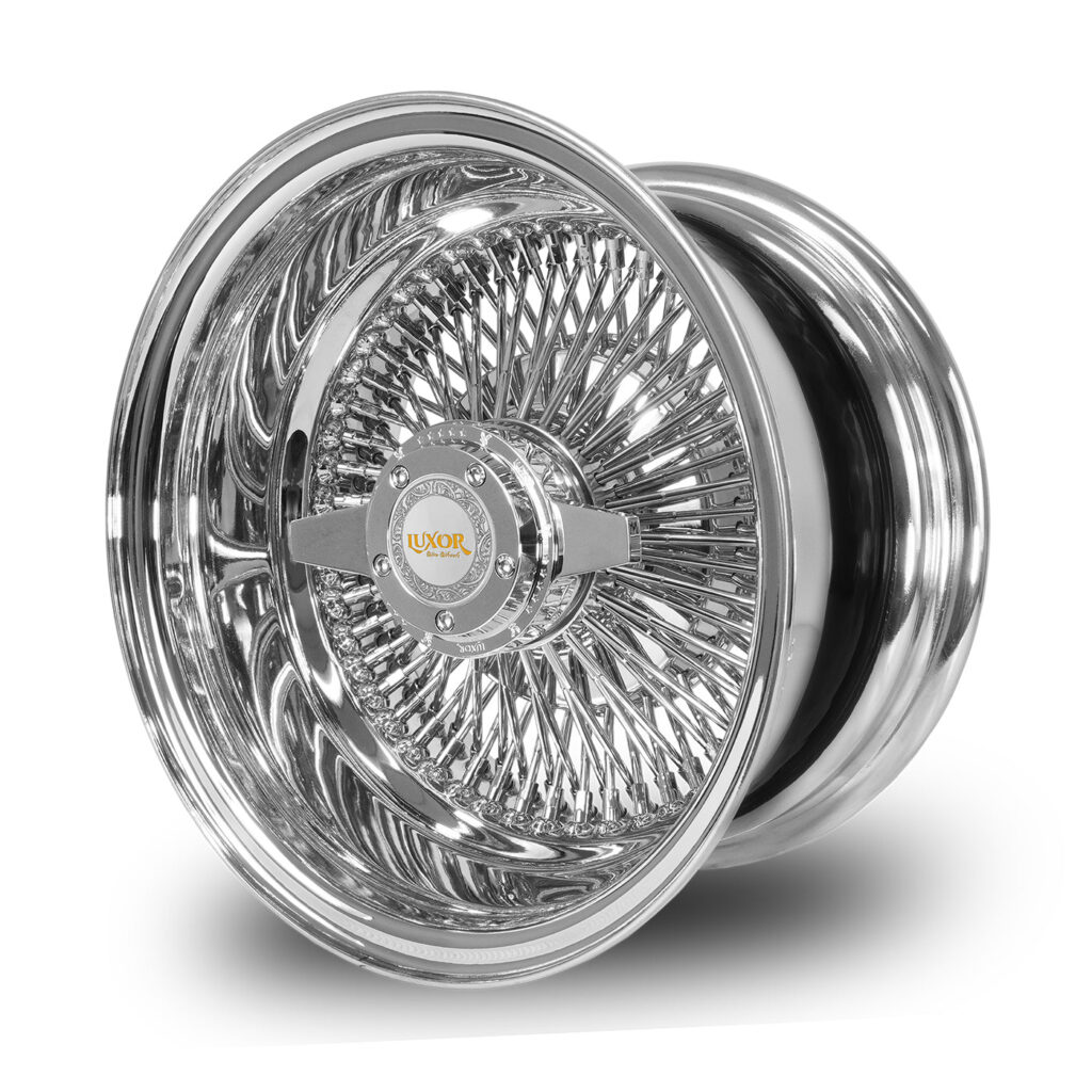 15×10 Luxor 100 Spoke Wire Wheels – Chrome Reverse Offset