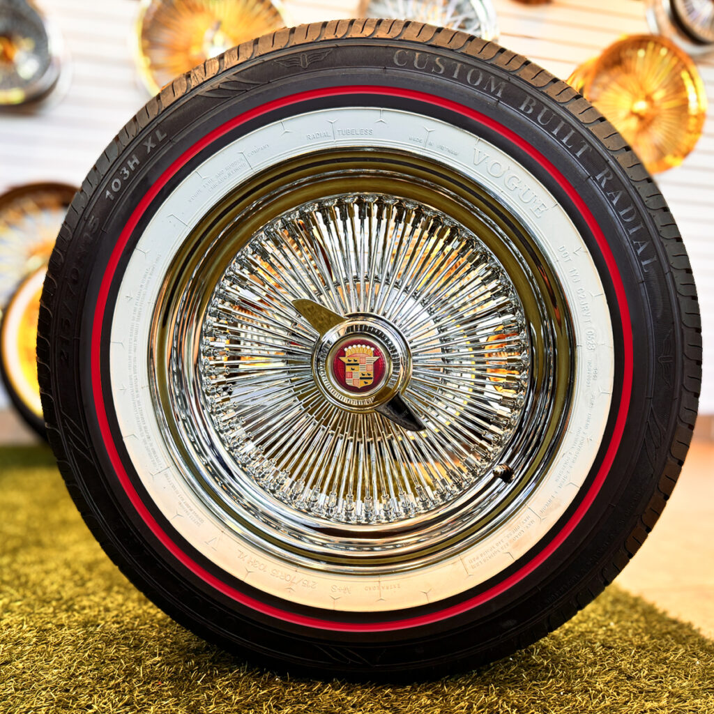 17×8″ Standard Chrome Wire Wheels – 100 Spoke with Custom Whitewall ...