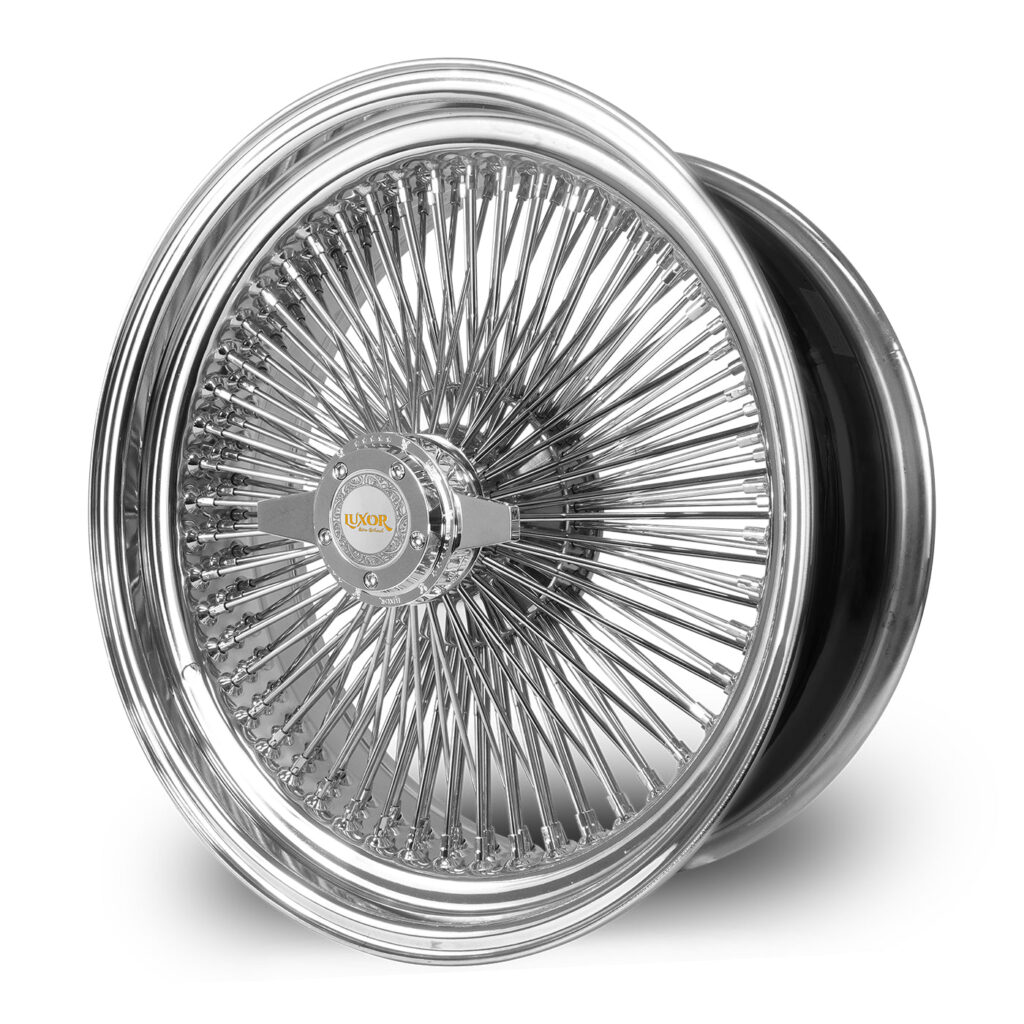 16×7 Luxor Chrome Wire Wheels – 100 Spoke Straight Lace