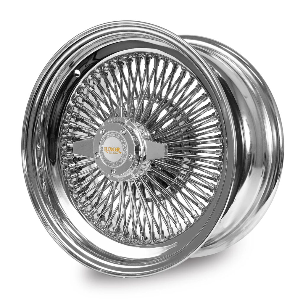 15×7 Luxor Chrome Wire Wheels – 100 Spoke Straight Lace